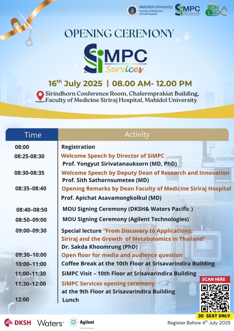 Opening Ceremony of SiMPC Services: Siriraj Metabolomics and Phenomics ...